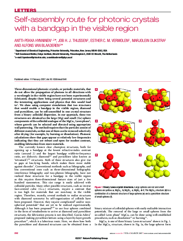 (PDF) Self-assembly route for photonic crystals with a bandgap in the visible region