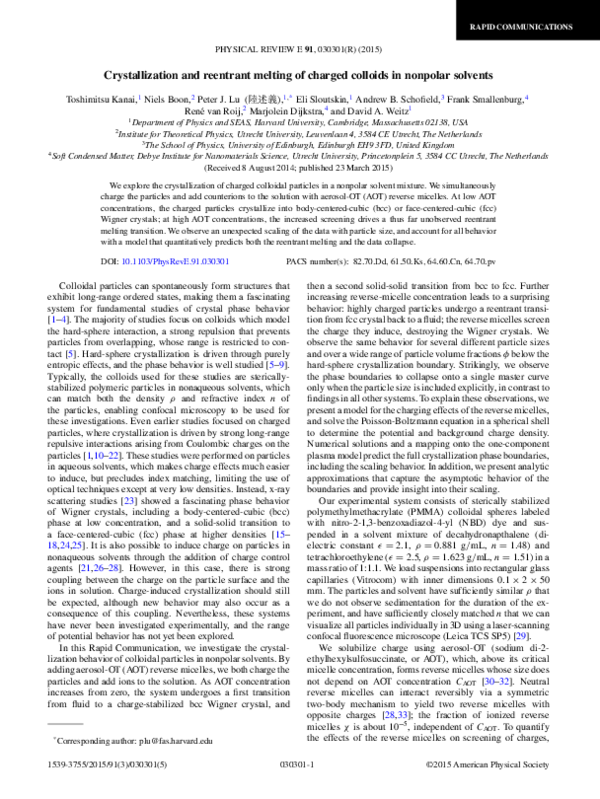 (PDF) Crystallization and reentrant melting of charged colloids in ...
