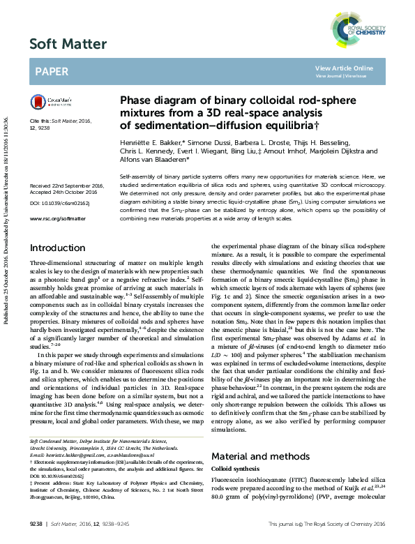 (PDF) Phase diagram of binary colloidal rod-sphere mixtures from a 3D real-space analysis of ...