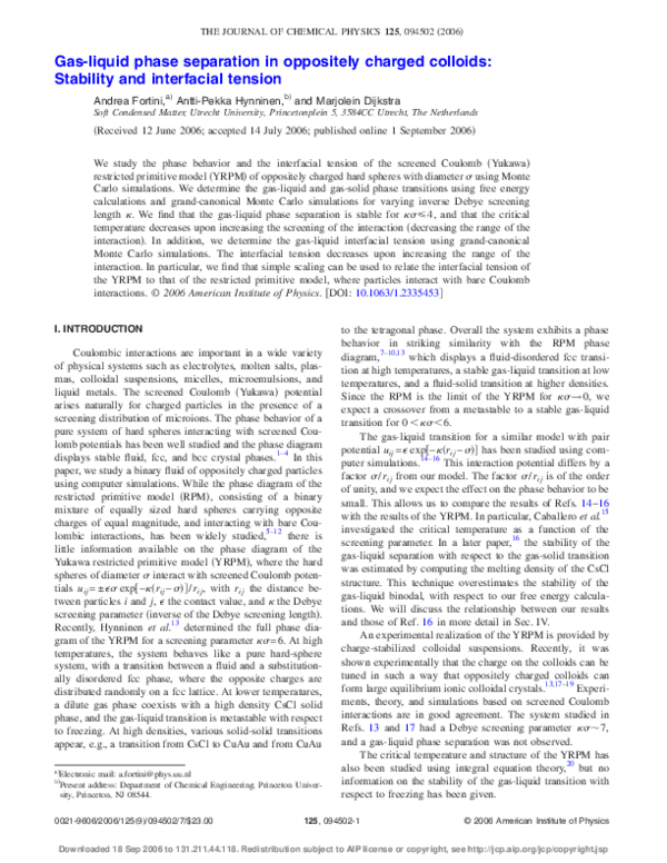 (PDF) Gas-liquid phase separation in oppositely charged colloids ...