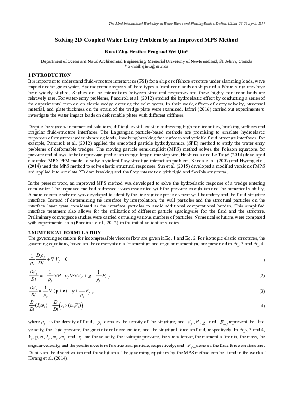(PDF) Solving 2D Coupled Water Entry Problem by an Improved MPS Method