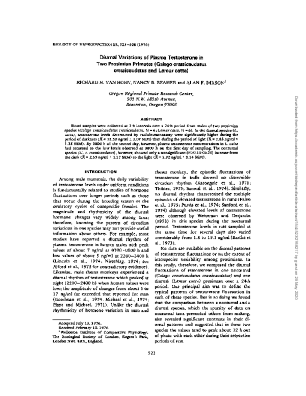(PDF) Diurnal variations of plasma testosterone in two prosimian ...