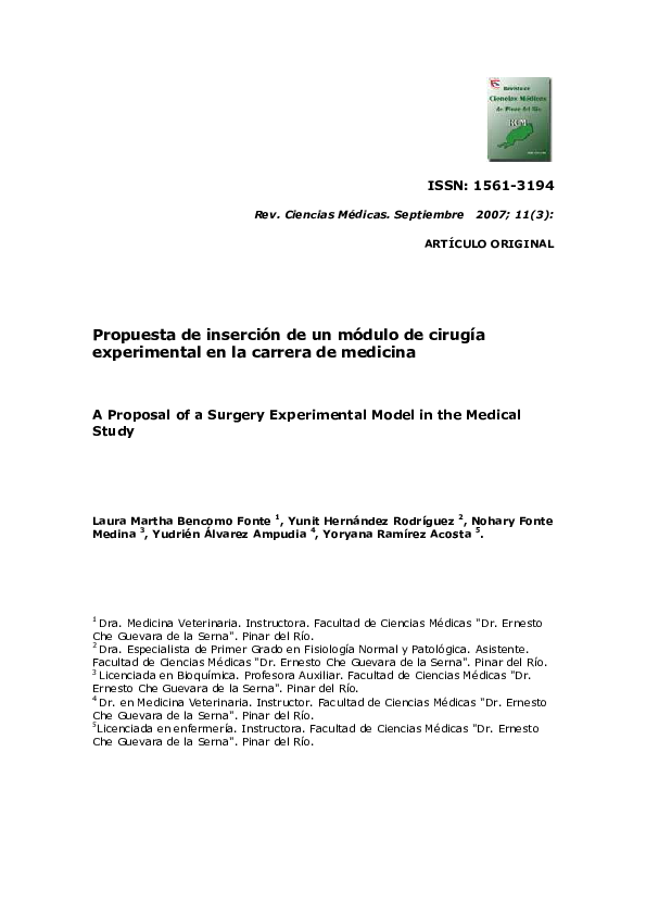 (PDF) A Proposal of a Surgery Experimental Model in the Medical Study
