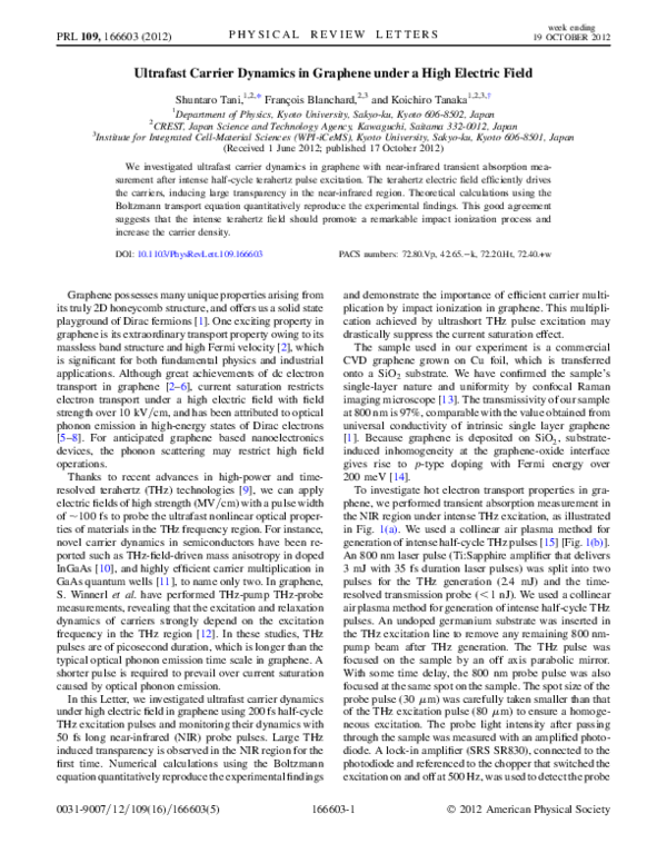 (PDF) Ultrafast carrier dynamics in graphene under a high electric field