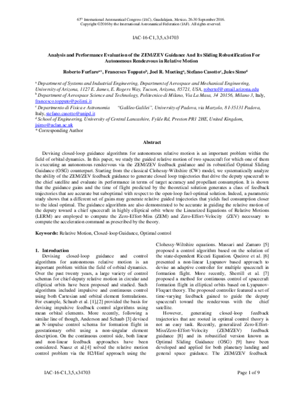 (PDF) Analysis and Performance Evaluation of ZEM/ZEV Guidance and Its ...