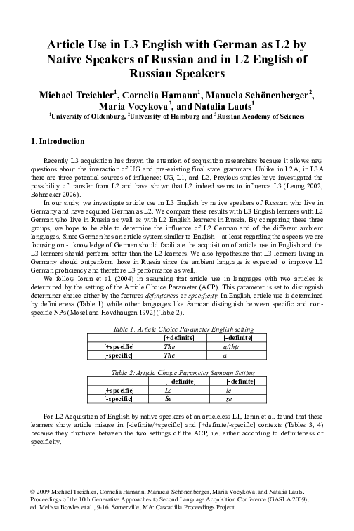 (PDF) Article Use in L3 English with Germanas L2 by Native Speakers of ...