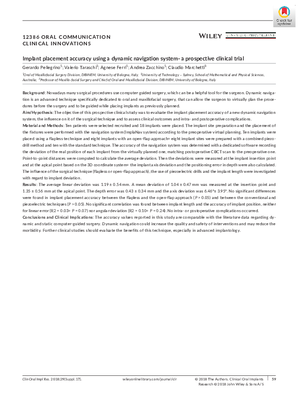 (PDF) Implant placement accuracy using a dynamic navigation system- a prospective clinical trial ...
