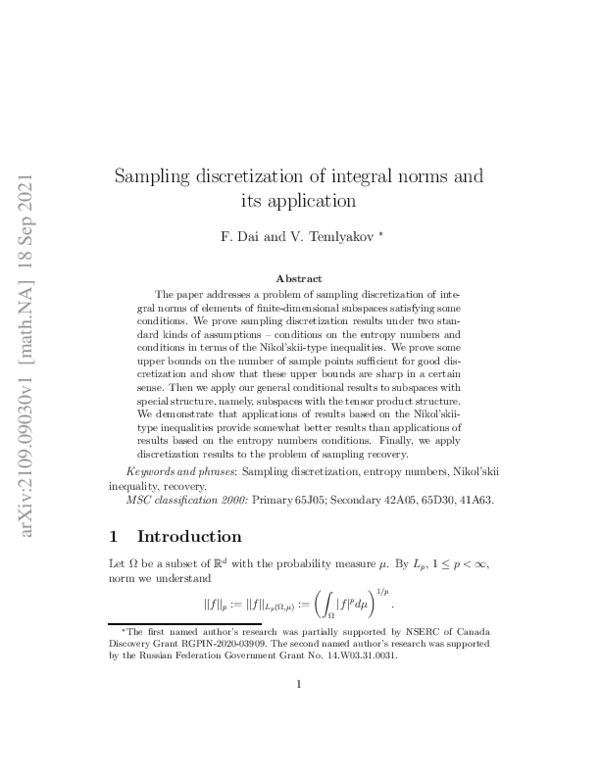 (PDF) Integral Norm Sampling Discretization and Applications