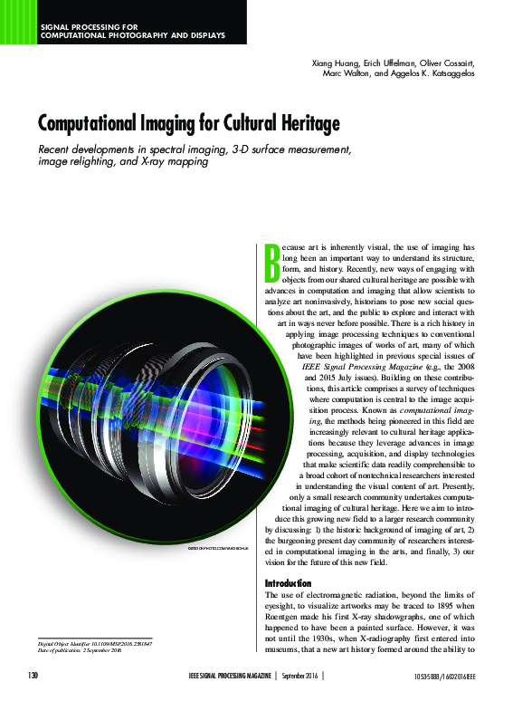 (PDF) Computational Imaging for Cultural Heritage: Recent developments in spectral imaging, 3-D ...