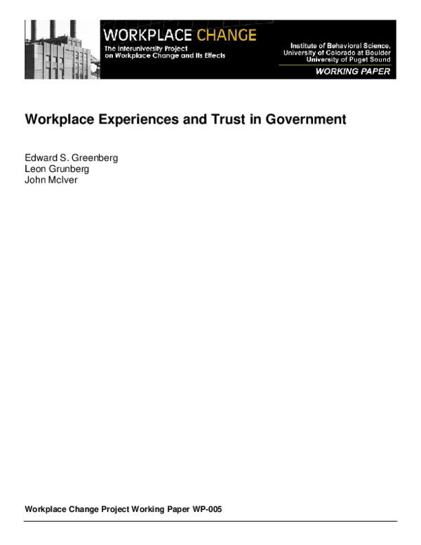 (PDF) Workplace Experiences and Trust in Government