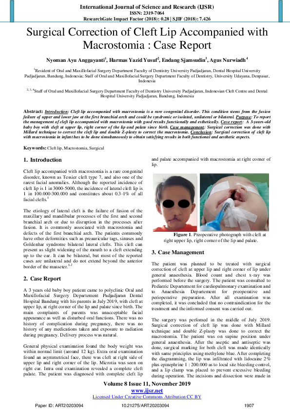 (PDF) Surgical Correction of Cleft Lip Accompanied with Macrostomia ...