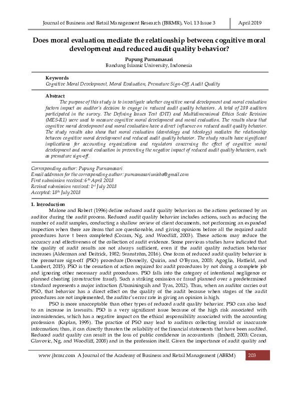 (PDF) Does moral evaluation mediate the relationship between cognitive ...