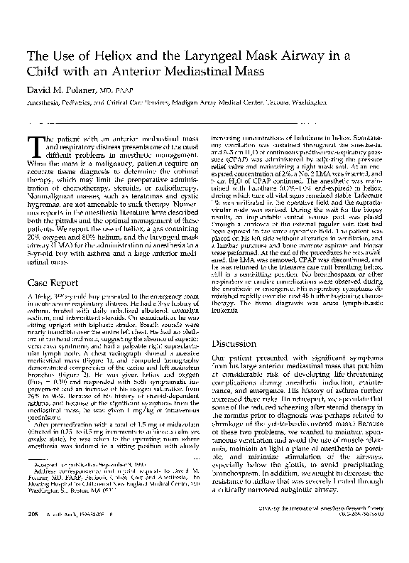 (PDF) The Use of Heliox and the Laryngeal Mask Airway in a Child with ...