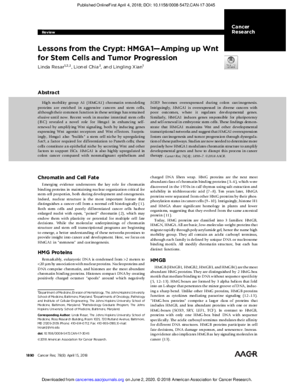 (PDF) Lessons from the Crypt: HMGA1-Amping up Wnt for Stem Cells and ...
