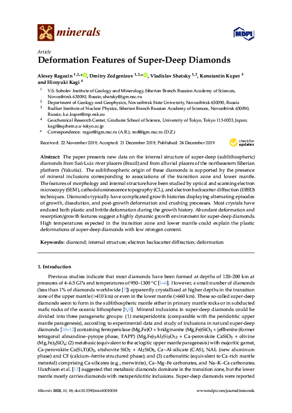 (PDF) Deformation Features of Super-Deep Diamonds