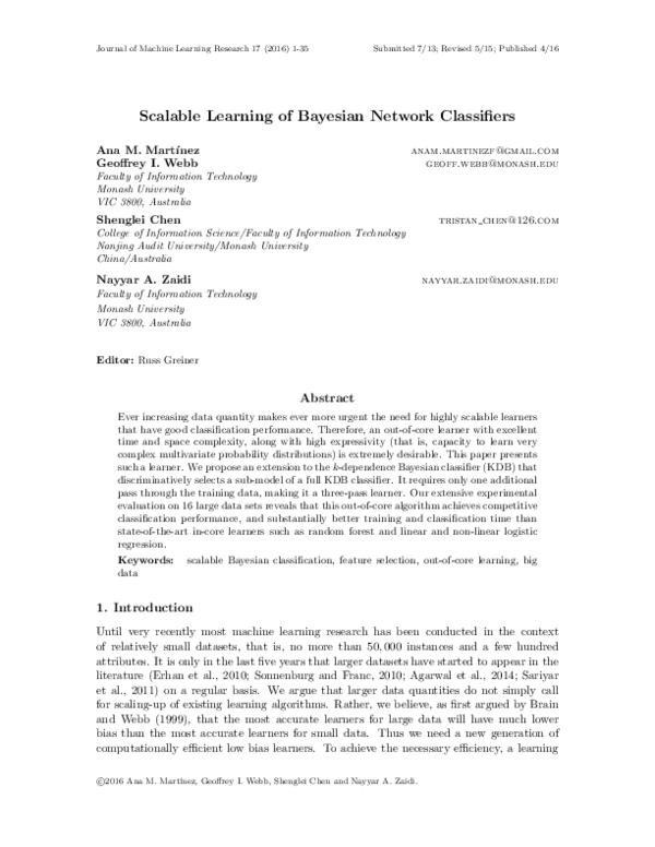 Pdf Scalable Learning Of Bayesian Network Classifiers