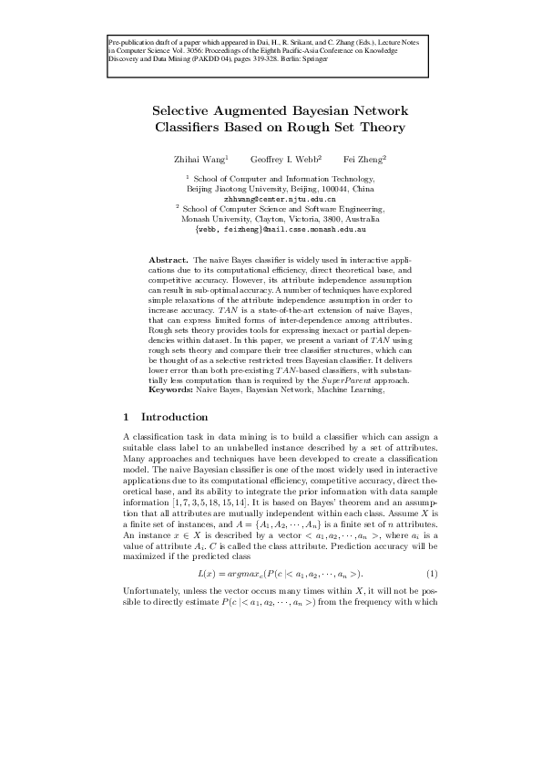 Pdf Selective Augmented Bayesian Network Classifiers Based On Rough Set Theory