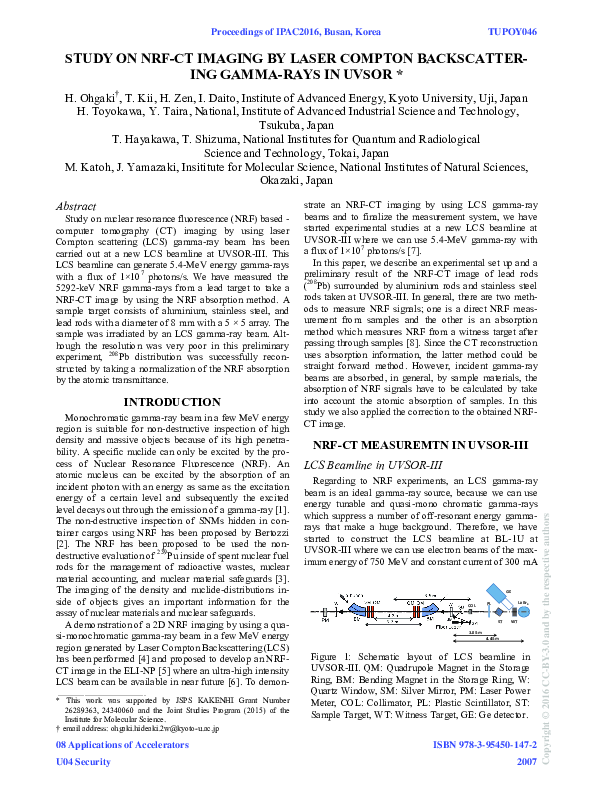 (PDF) Study on NRF-CT Imaging by Laser Compton Backscattering Gamma-rays in UVSOR