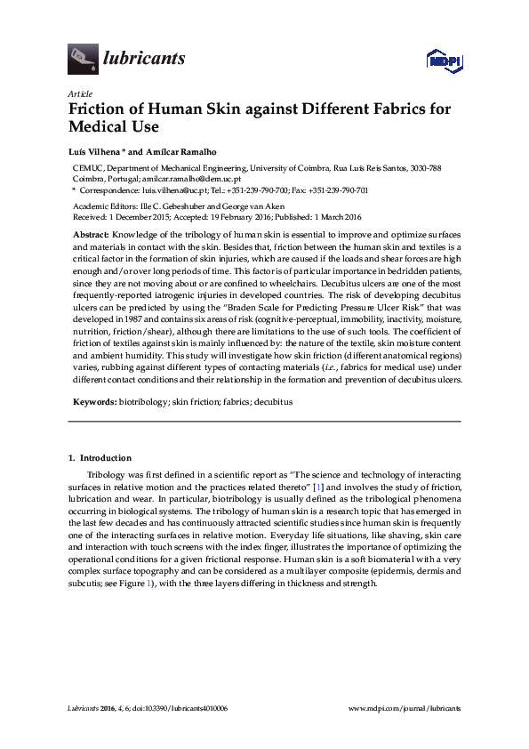 (PDF) Friction of Human Skin against Different Fabrics for Medical Use