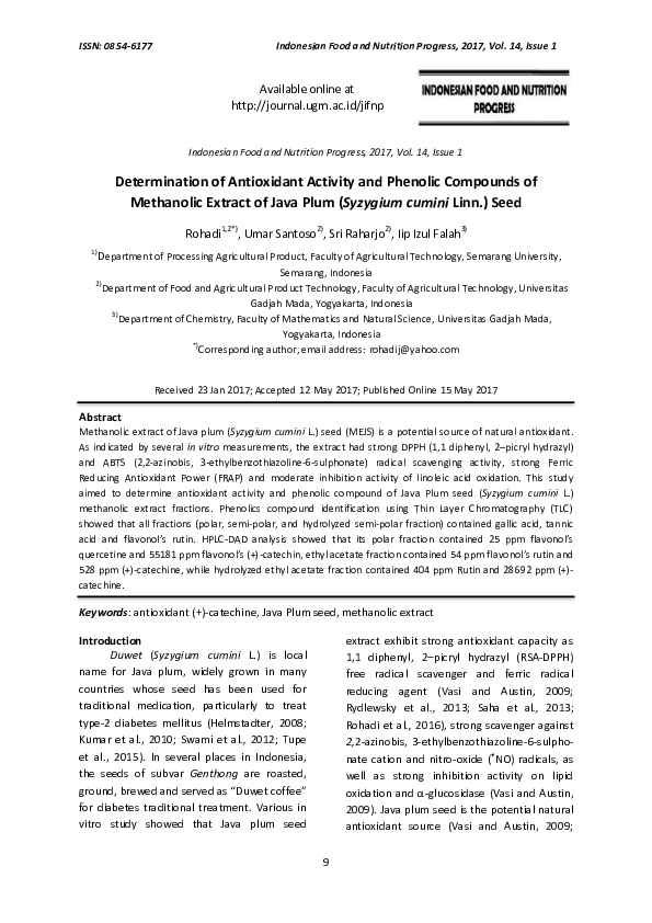 (PDF) Determination of Antioxidant Activity and Phenolic Compounds of Methanolic Extract of Java ...