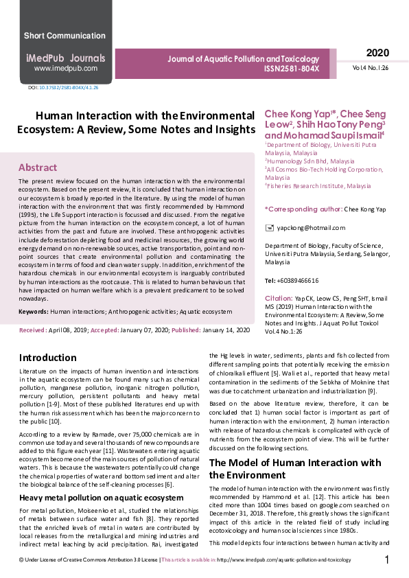 (PDF) Human Interaction with the Environmental Ecosystem: A Review ...