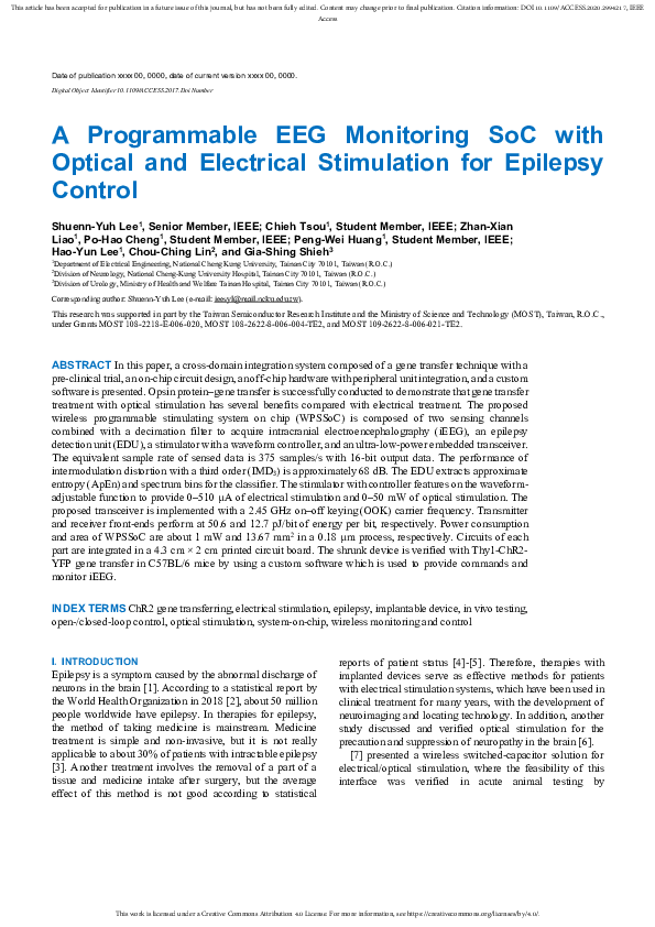 (PDF) A Programmable EEG Monitoring SoC with Optical and Electrical ...