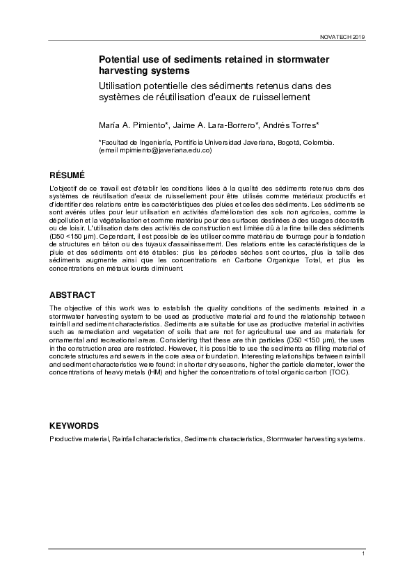 (PDF) Potential use of sediments retained in stormwater harvesting ...