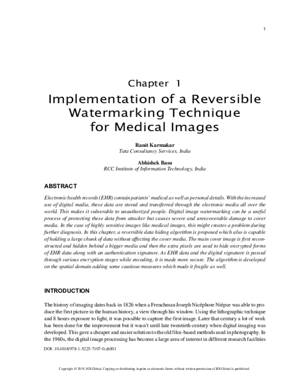 (PDF) Implementation of a Reversible Watermarking Technique for Medical ...