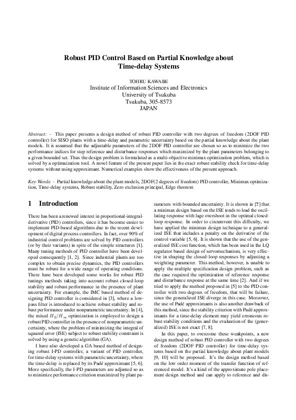 (PDF) Robust PID Control Based on Partial Knowledge about Time-delay Systems