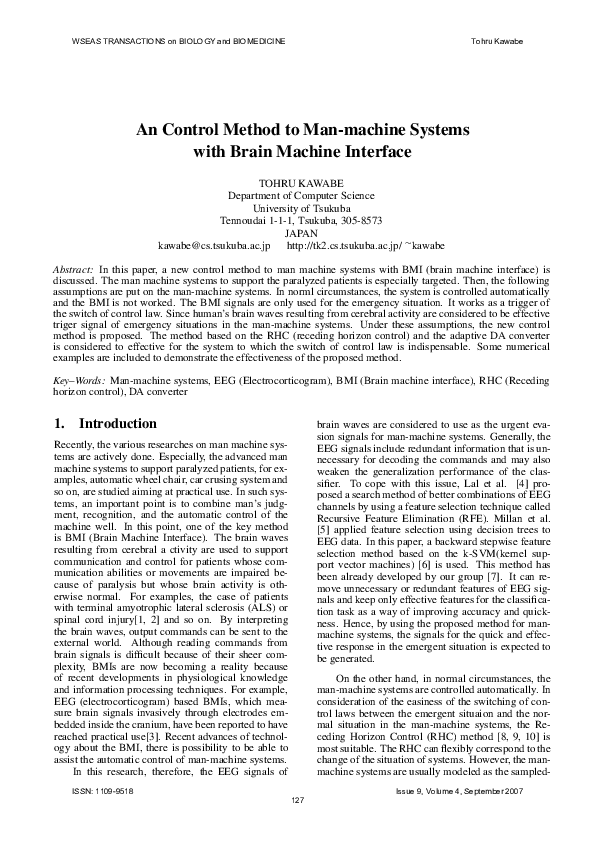 (PDF) An Control Method to Man-machine Systems with Brain Machine Interface