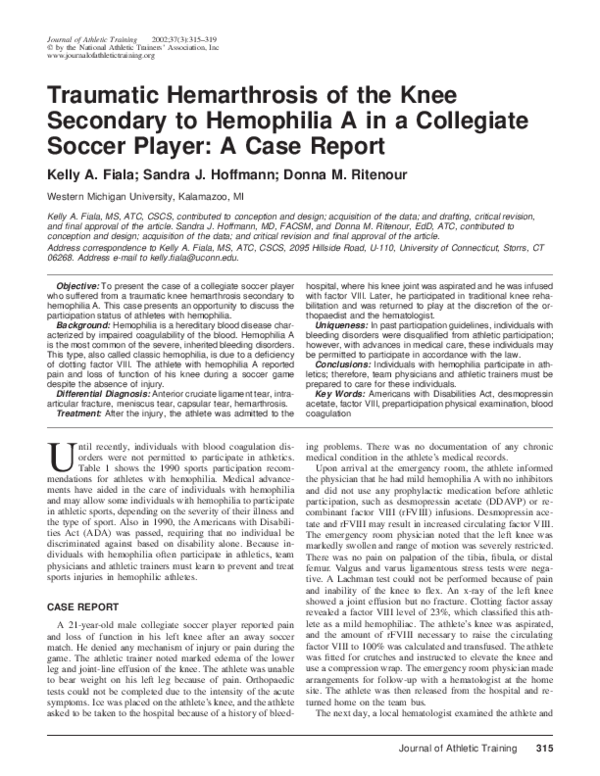 (PDF) Traumatic hemarthrosis of the knee secondary to hemophilia A in a ...