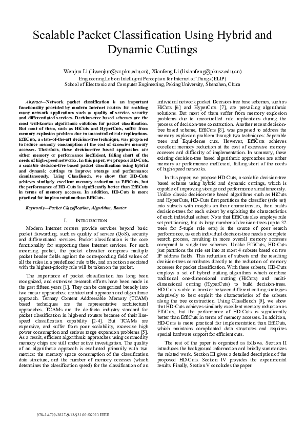 Pdf Scalable Packet Classification Using Hybrid And Dynamic Cuttings