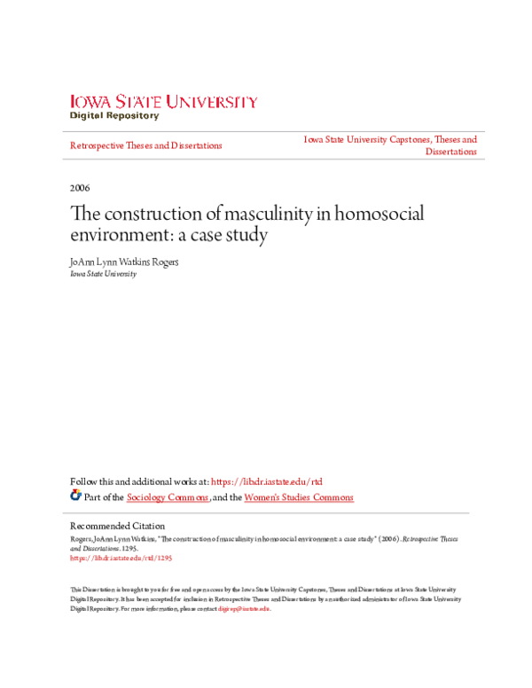 (PDF) The construction of masculinity in homosocial environment: a case ...