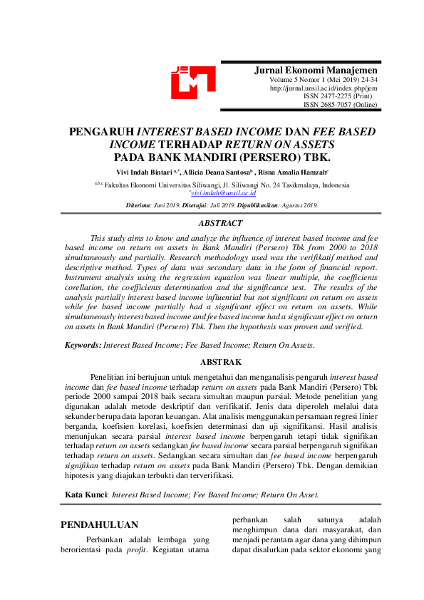 (PDF) Pengaruh Interest Based Income Dan Fee Based Income Terhadap ...