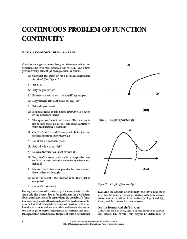 Pdf Continuous Problem Of Function Continuity