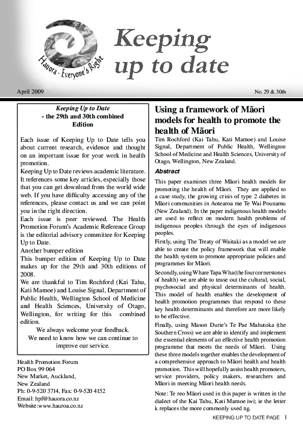 (PDF) Using a framework of Mãori models for health to promote the ...