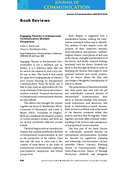 (PDF) Engaging Theories in Interpersonal Communication: Multiple ...