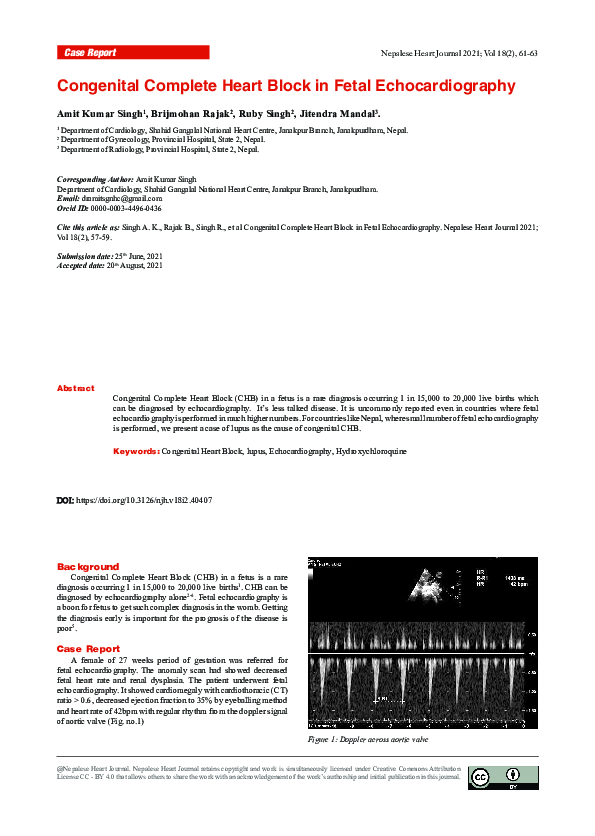 (PDF) Congenital Complete Heart Block in Fetal Echocardiography