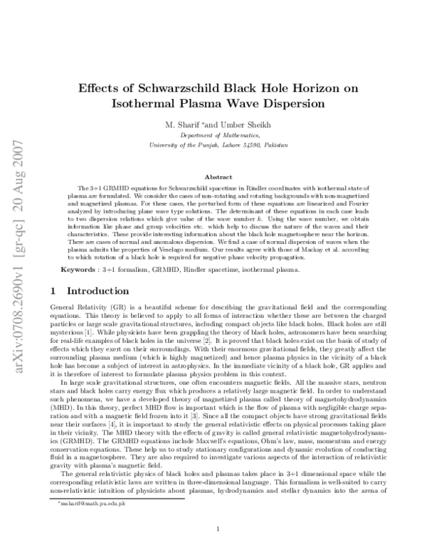 (PDF) Effects of Schwarzschild Black Hole Horizon on Isothermal Plasma ...