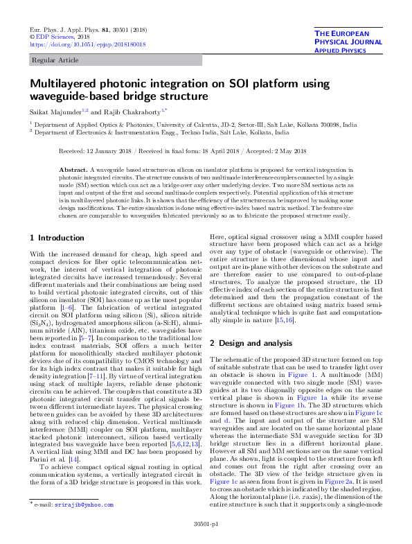 (PDF) Multilayered photonic integration on SOI platform using waveguide ...