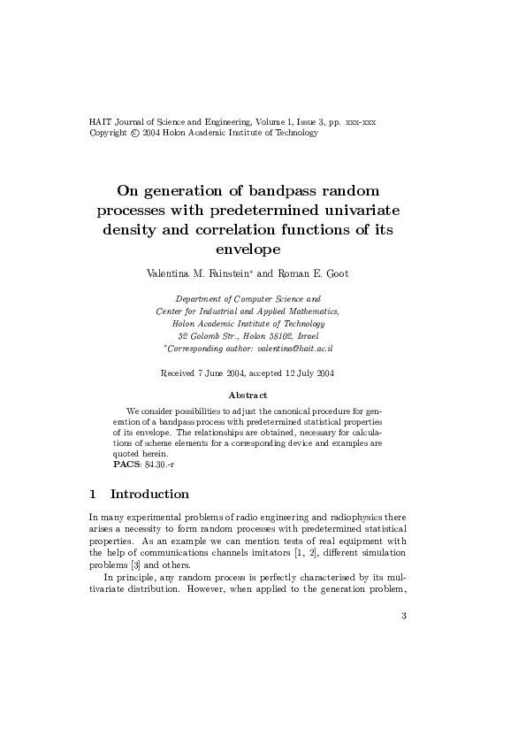 (PDF) On generation of bandpass random processes with predetermined univariate density and ...