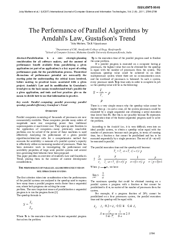 (PDF) The Performance of Parallel Algorithms by Amdahl ' s Law ...