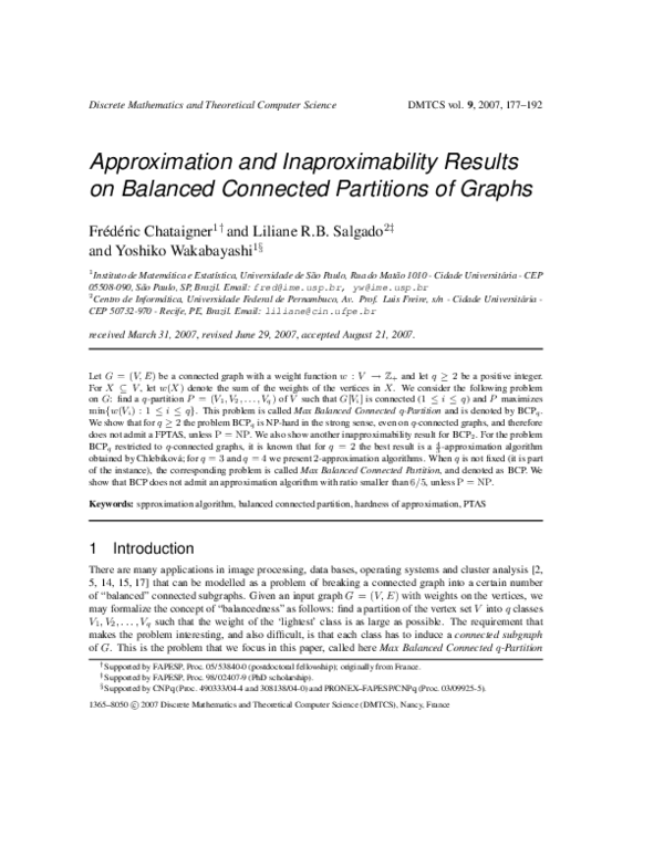 Pdf Approximation And Inapproximability Results On Balanced Connected Partitions Of Graphs