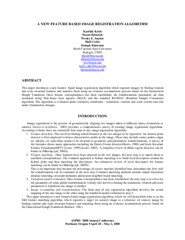 (PDF) A New Feature Based Image Registration Algorithm