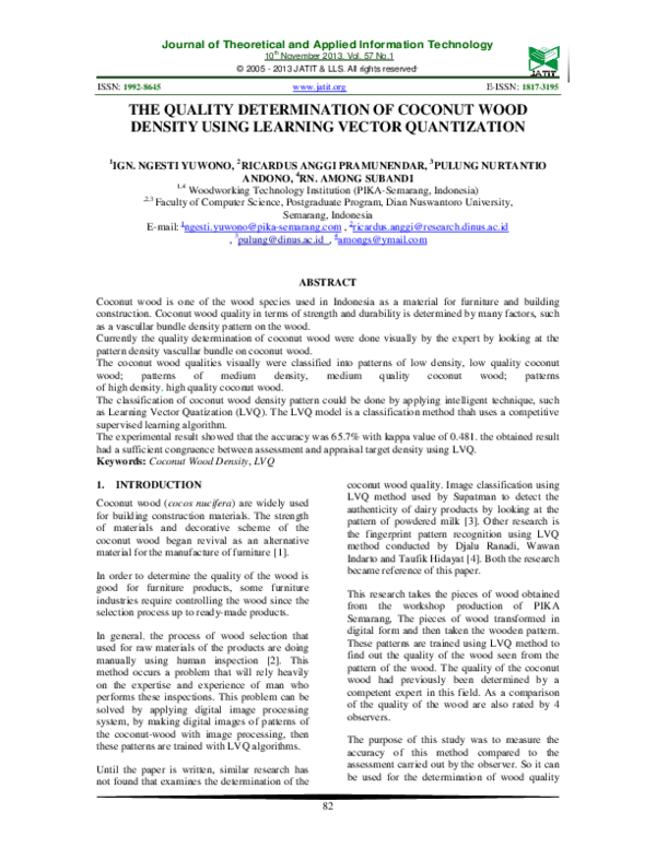 (PDF) The Quality Determination of Coconut Wood Density Using Learning Vector Quantization