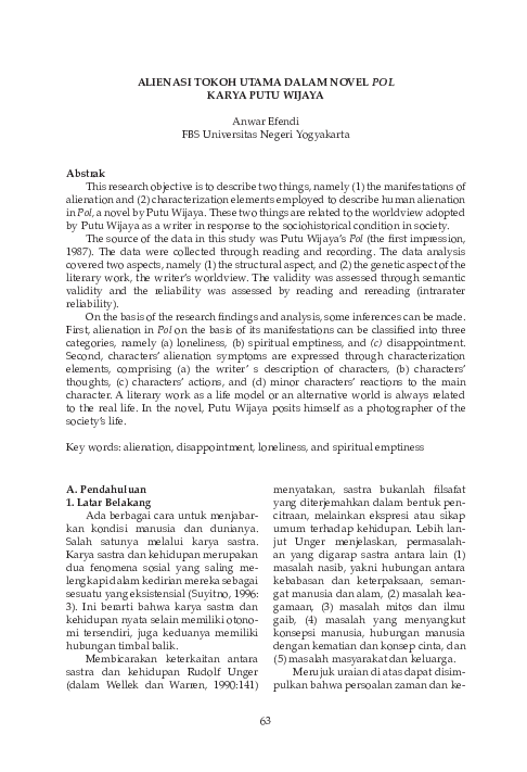(PDF) Alienasi Tokoh Utama Dalam Novel Pol Karya Putu Wijaya