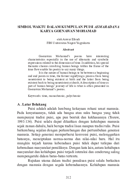 (PDF) Simbol Waktu Dalam Kumpulan Puisi Asmaradana Karya Goenawan Mohamad