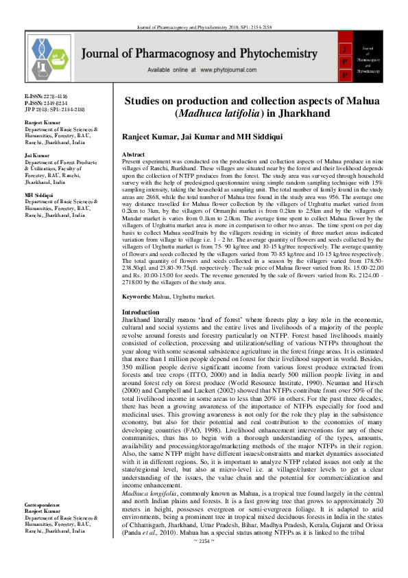 (PDF) Studies on production and collection aspects of Mahua (Madhuca ...