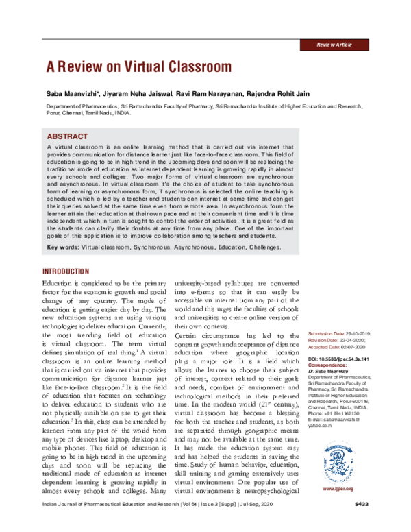 (PDF) A Review on Virtual Classroom