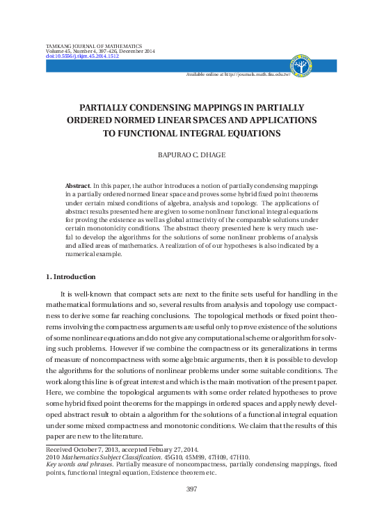 Pdf Partially Condensing Mappings In Partially Ordered Normed Linar Spaces And Applications To